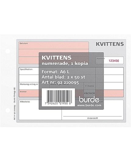 Blankett kvittens A6L 2x50 blad kopia, endast 52 kr
