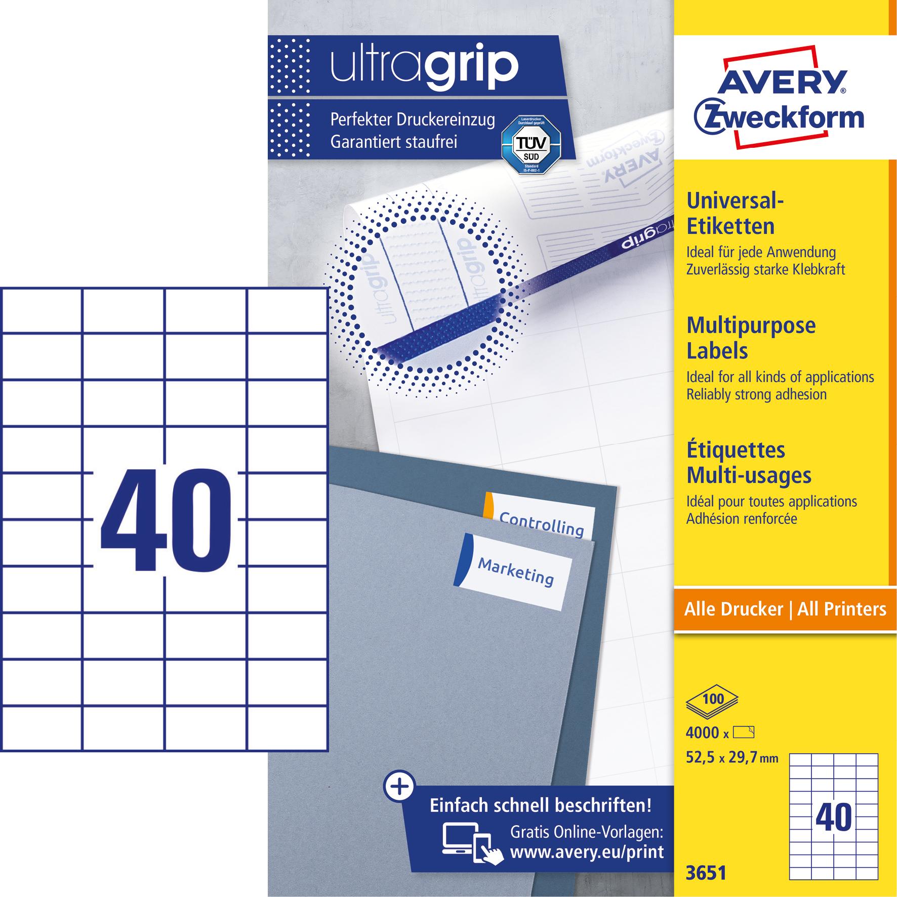 Etikett AVERY 52,5x29,7mm 4000/FP, endast 311 kr