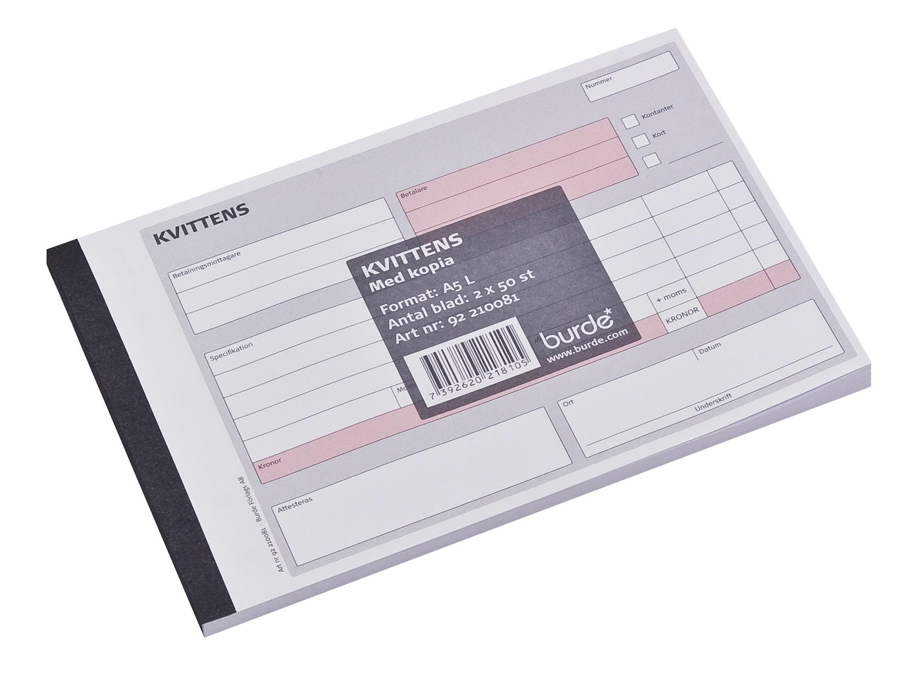 Kvittens A5 Liggande med kopia, 2x50 blad, endast 74 kr